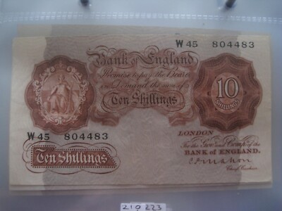 Bank of England 10s Ten Shilling Note VF . Mahon . B210 Serial No. W45 ...