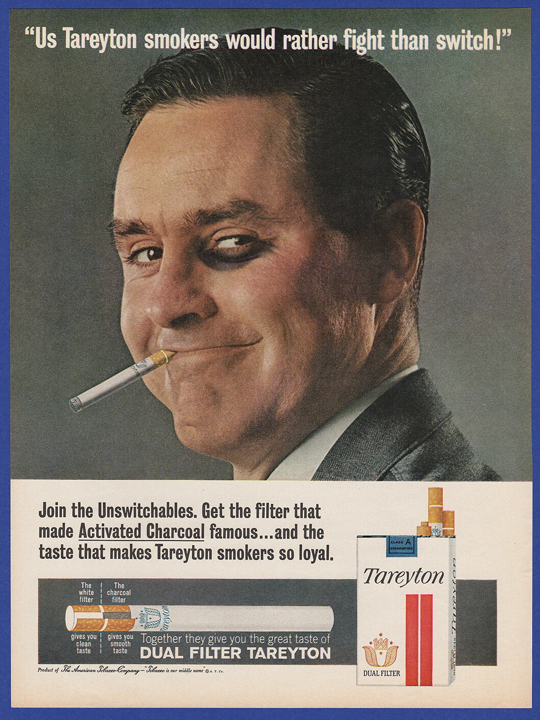 Vintage 1964 TAREYTON Cigarettes Tobacco Cigarette Black Eye Print Ad ...