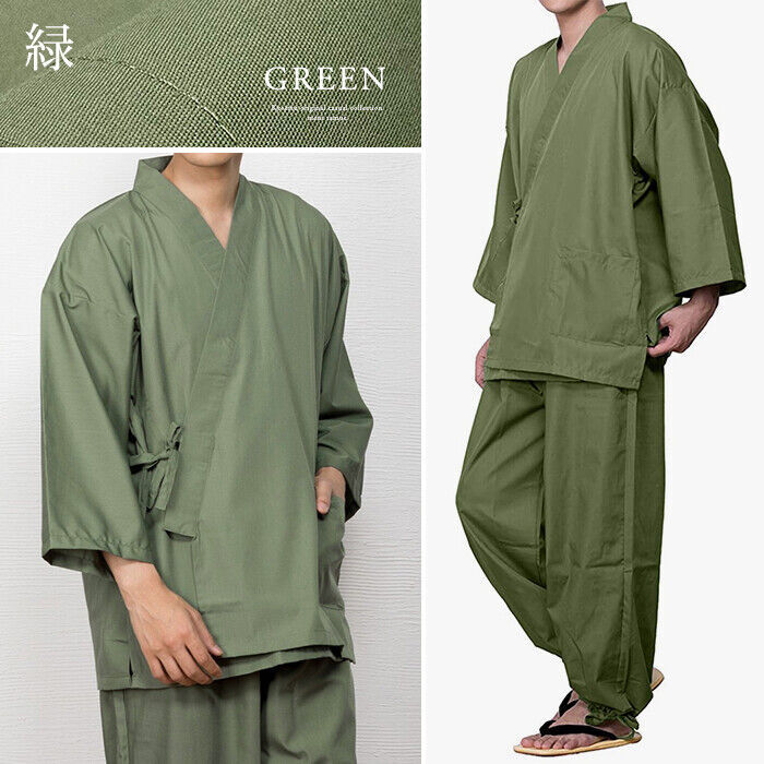 Japanese SAMUE Men's Traditional Work Wear Kimono Linen Set Black Navy ...