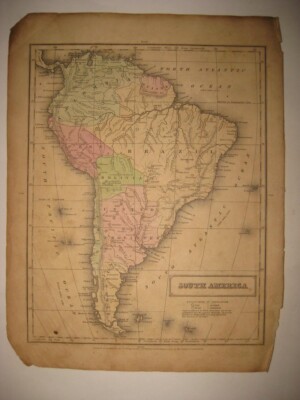 ANTIQUE 1829 SOUTH AMERICA HANDCOLORED MAP BRAZIL UNITED PROVINCES ...