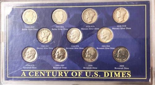 A Century Of Us Dimes Coin Collection, 7 Out Of 11 90% Silver -4 are ...