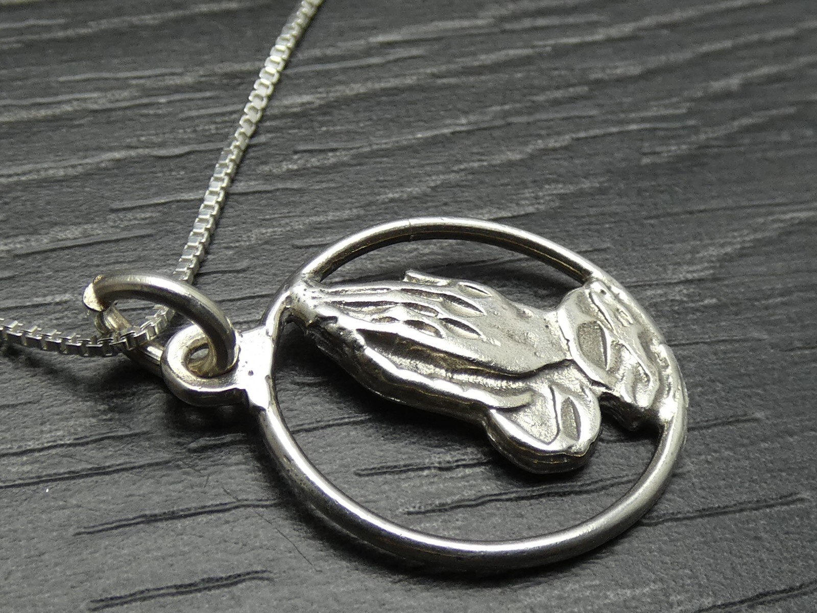 Vintage Sterling Silver Praying Hands Round Pendant B… - Gem