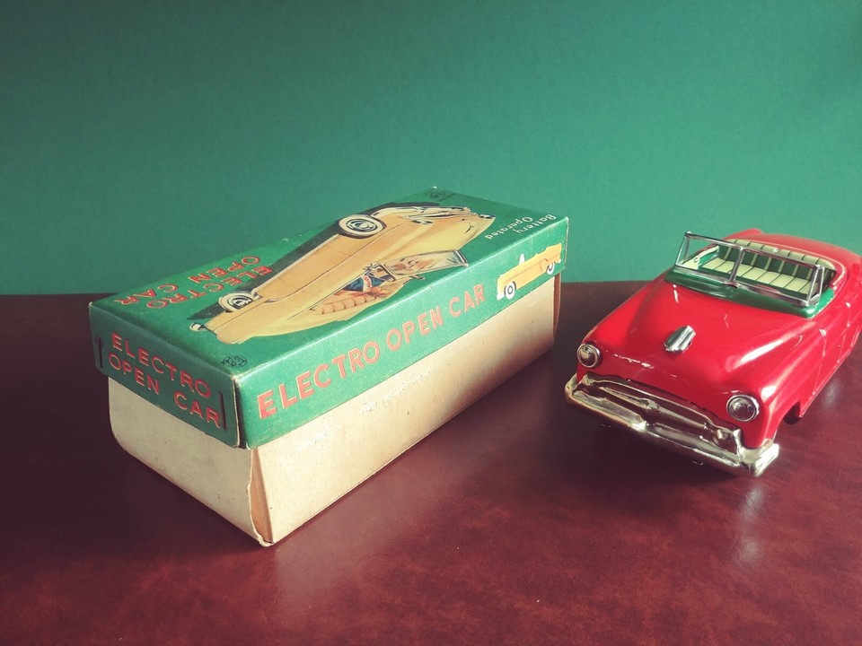 Scarce 1950s TN Nomura Japan Tin Battery Open Car Ford Tinplate w/ Or ...