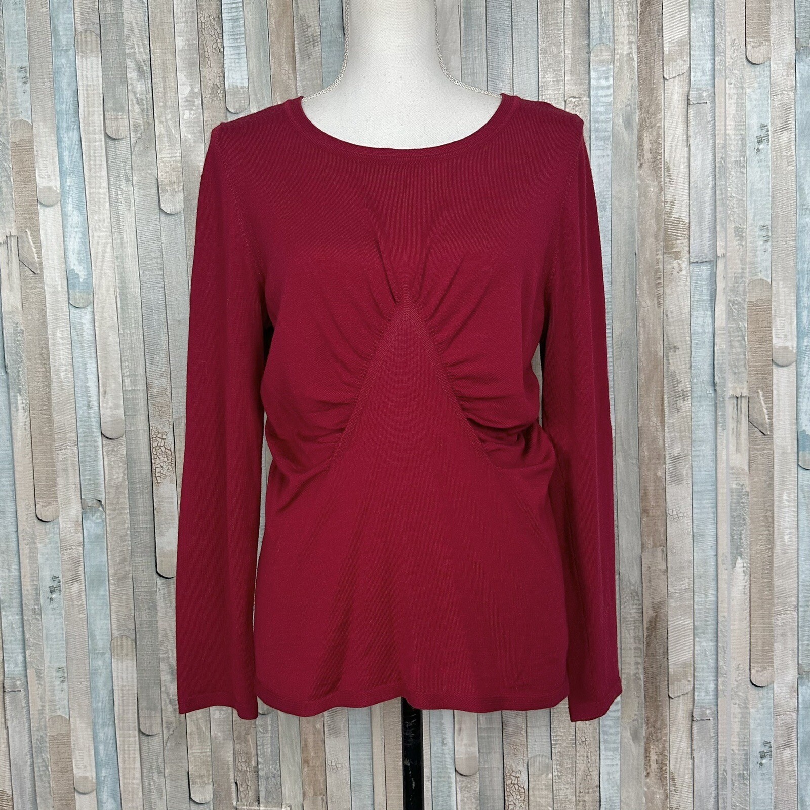 Escada 40 10 Red Ruched Stretch Knit Sweater Top Virgin Wool Silk Cashmere $940 | eBay