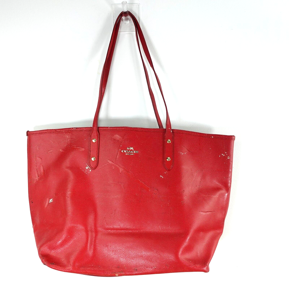 COACH Bag Leather Shoulder Purse Red City Zip Tote Shopper Crossgrain ...
