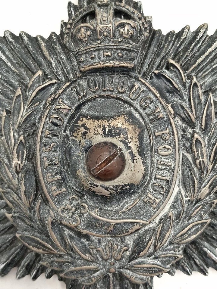 Vintage Preston Borough Police Helmet Plate Badge - Metal Star Design ...