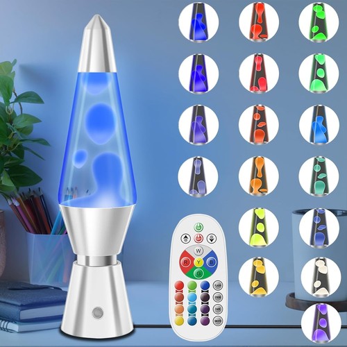 17 Colors Changing Lava Lamp, 37cm Liquid Motion Lamps with Remote, LED ...