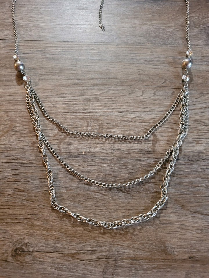 Silver Tone Multi Layer Chain Faceted Crystal Stations Statement ...