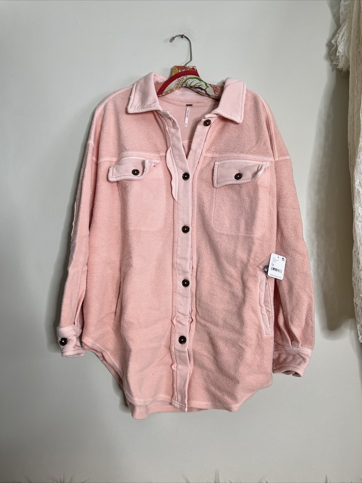 Free People Ruby Shirt Fleece Oversized Buttondown Shacket Jacket M ...