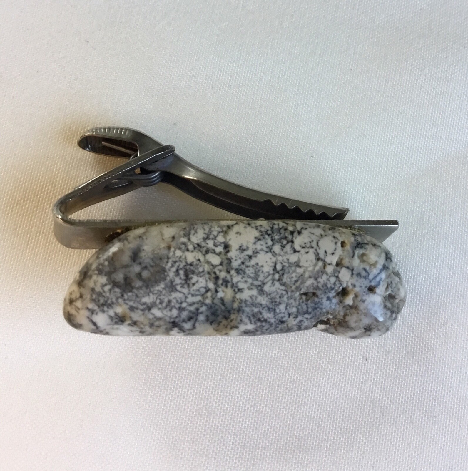 Vintage Mens Tie Clip Marble Type Stone Silver Tone W… - Gem