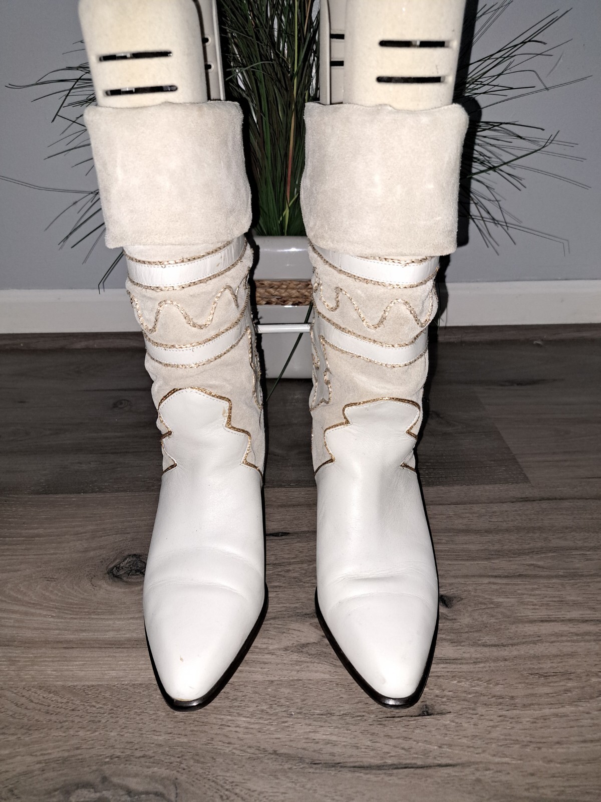 EUC Pazzo White Leather and Suede Western Cowgirl Boots, Women’s Size 8 ...