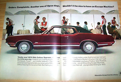 1970 70 Oldsmobile Olds Cutlass S large-magazine centerfold car ad ...