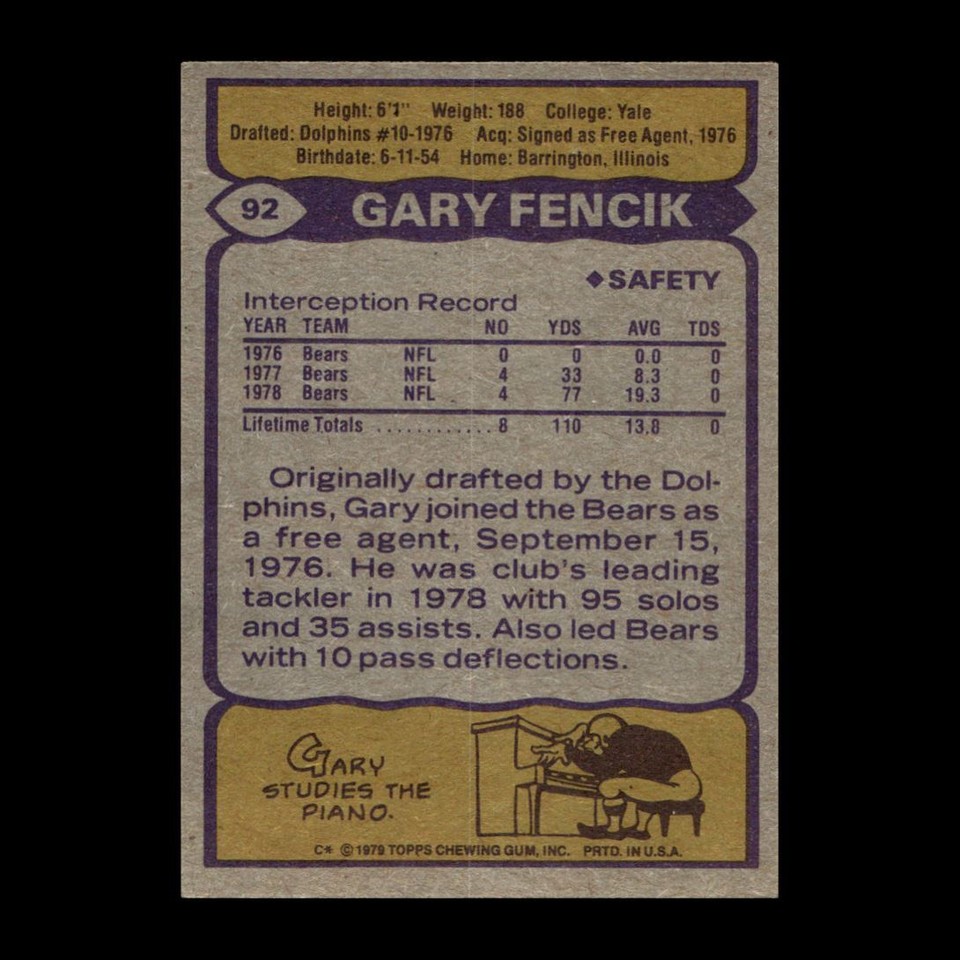 Gary Fencik 1979 Topps Chicago Bears #92 R310A 2 | eBay
