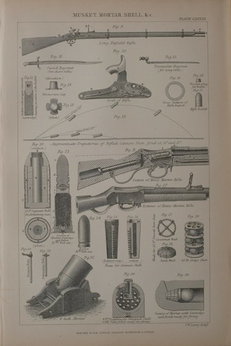 1886 PRINT MUSKET MORTAR SHELL LONG ENFIELD RIFLE CANON BULLET ...