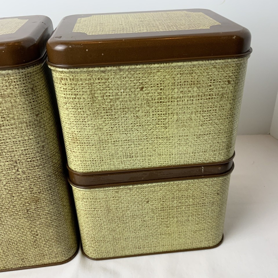 VTG 1970’s 4 Piece Lidded Tin Canister Set Weight & Measures Graphics ...