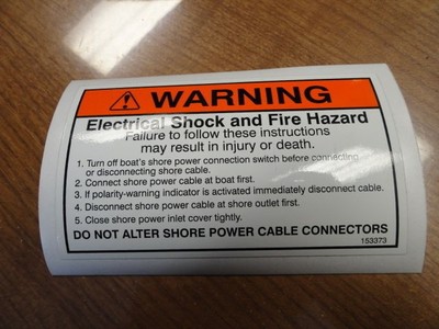 WARNING SHORE POWER CABLE LABEL DECAL 5" X 3" 153373 MARINE BOAT | eBay