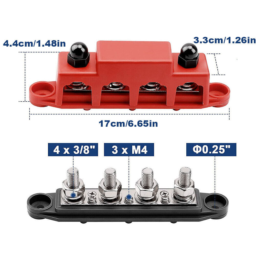 2pcs 12V 250A 4 Post Bus Bar Battery Power Distribution Block M10 ...
