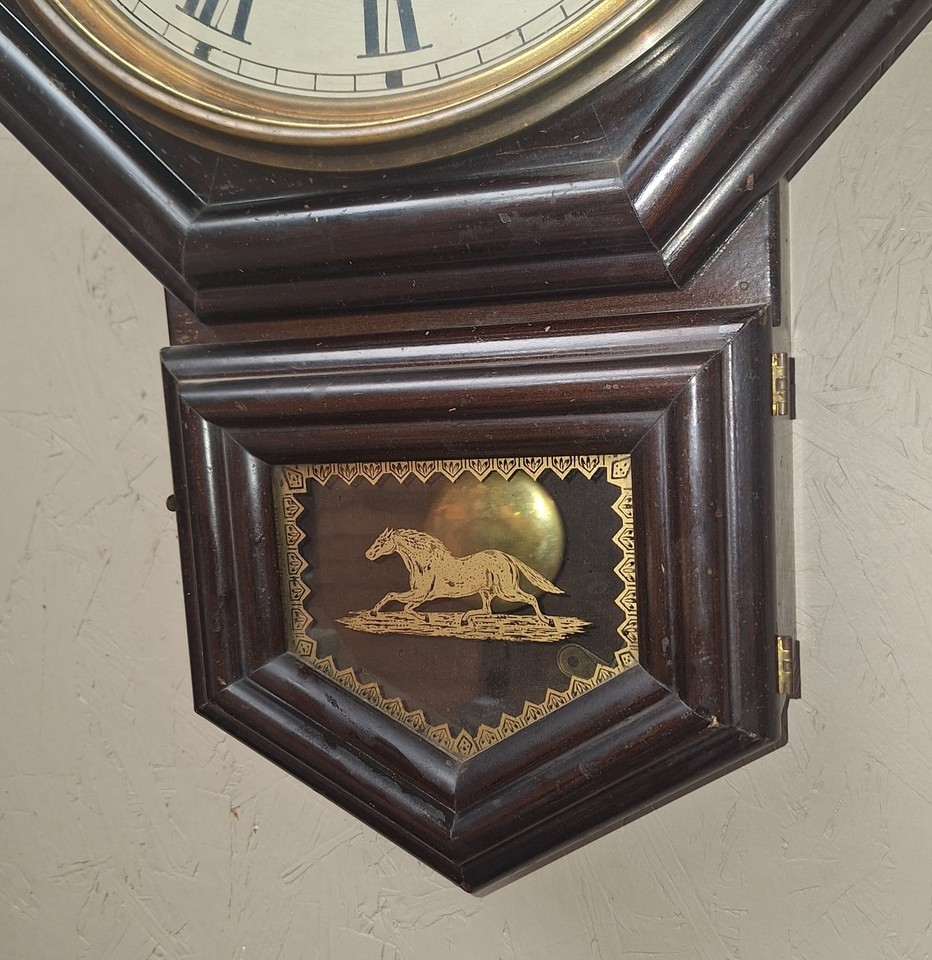 ANTIQUE E.N. WELCH WALL REGULATOR CLOCK WORKING 8 DAY SCHOOLHOUSE ...