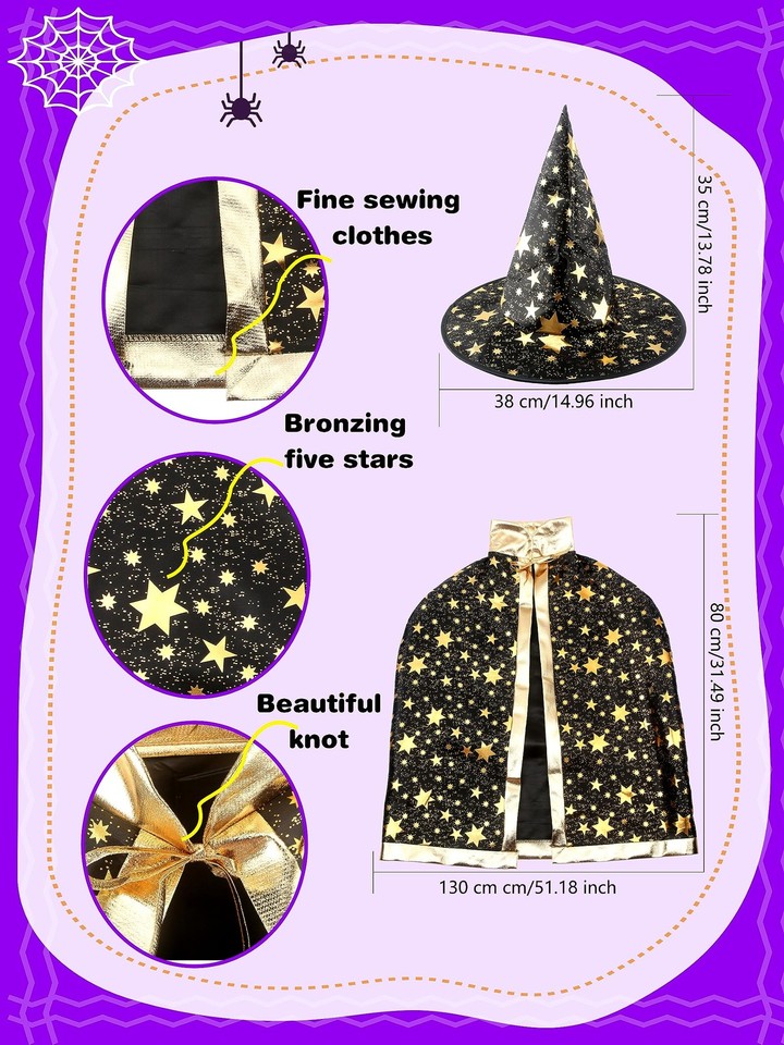 Sonarun 4 Set Wizard Cape with Hat Wizard Dress up Cloak Witch Cape Hat ...