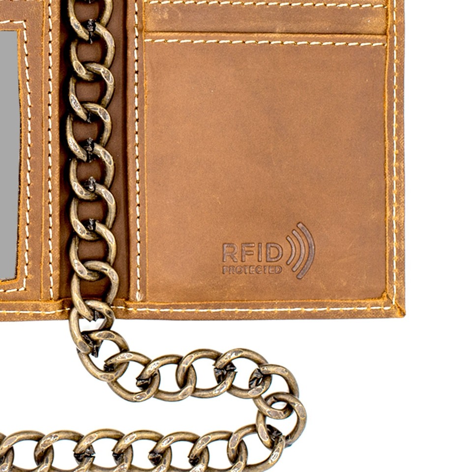 Chain wallet for Men RFID safe Long Checkbook Leather Card Case Crazy ...