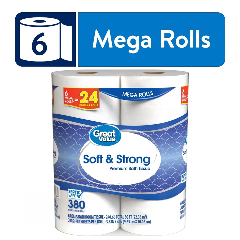 Great Value Soft & Strong Premium Toilet Paper Mega Rolls (Select Type ...