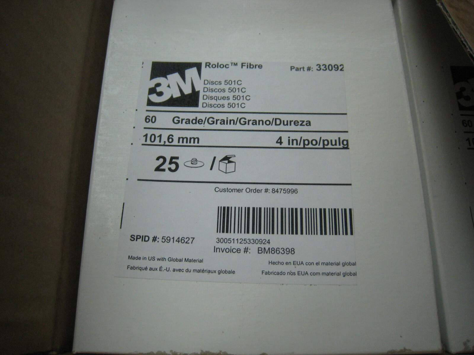 (25 Discs) 33092 3M Roloc 4" Fibre Disc 501C 60 Grade box of 25 discs ...