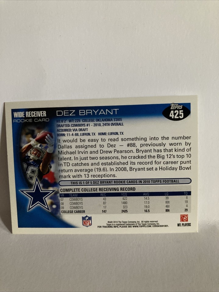 Dez Bryant 2010 Topps Chrome Rookie Card Future HOF | eBay