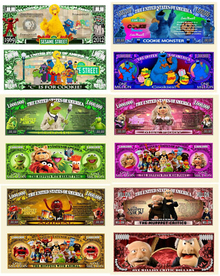 6pc Set of Sesame St Muppet Million Dollar Bill Funny Money Notes ...