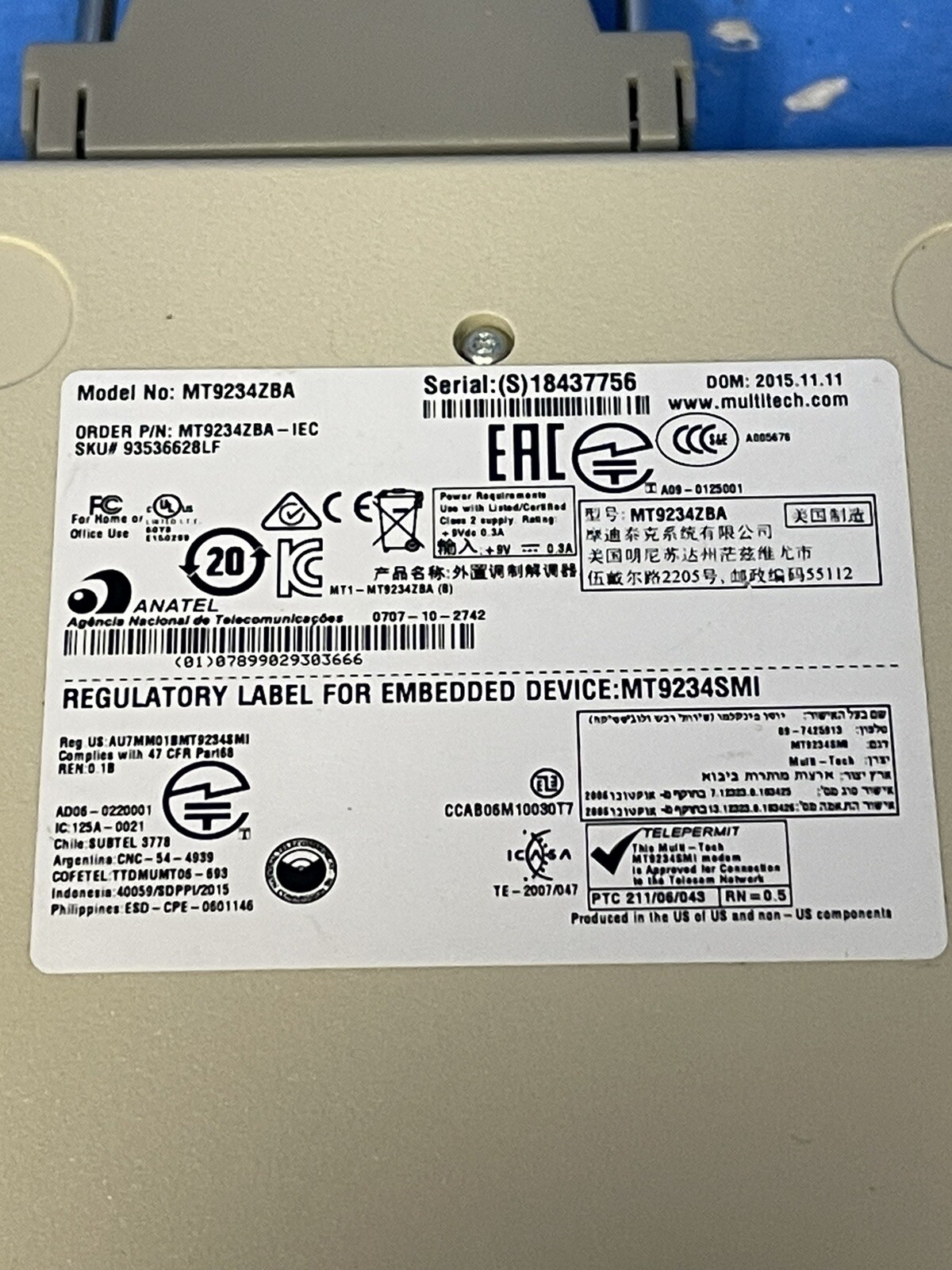 MULTITECH MULTIMODEM ZBA MT9234ZBA ZBA Data Fax Modem | eBay