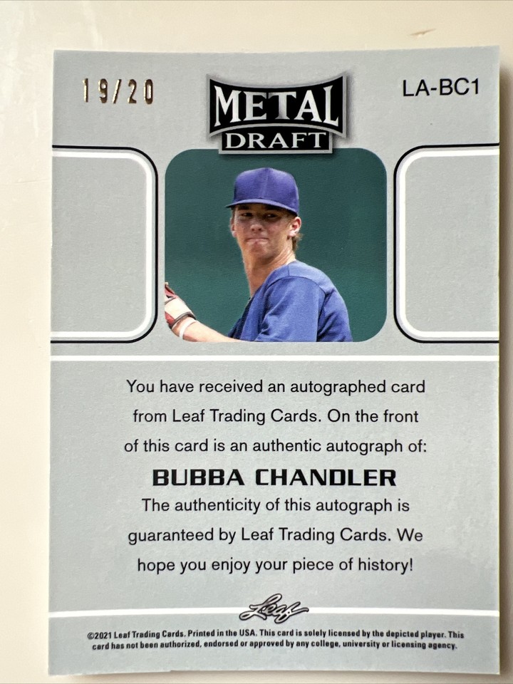 2021 BUBBA CHANDLER PIRATES True ROOKIE CARD Leaf Metal Draft 19/20 ...