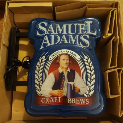 SAM ADAMS BEER Craft Brewed Lighted Bar Sign Flanged Hanging Double ...