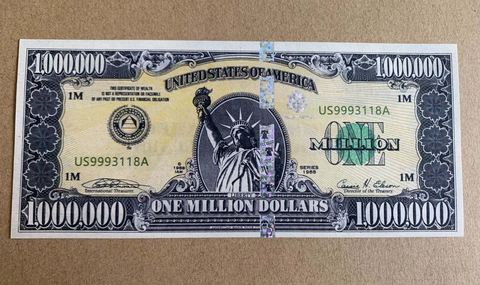 1 MILLION DOLLARS - USA Fantasy Banknote 1988 -1,000,000 USD superb ...