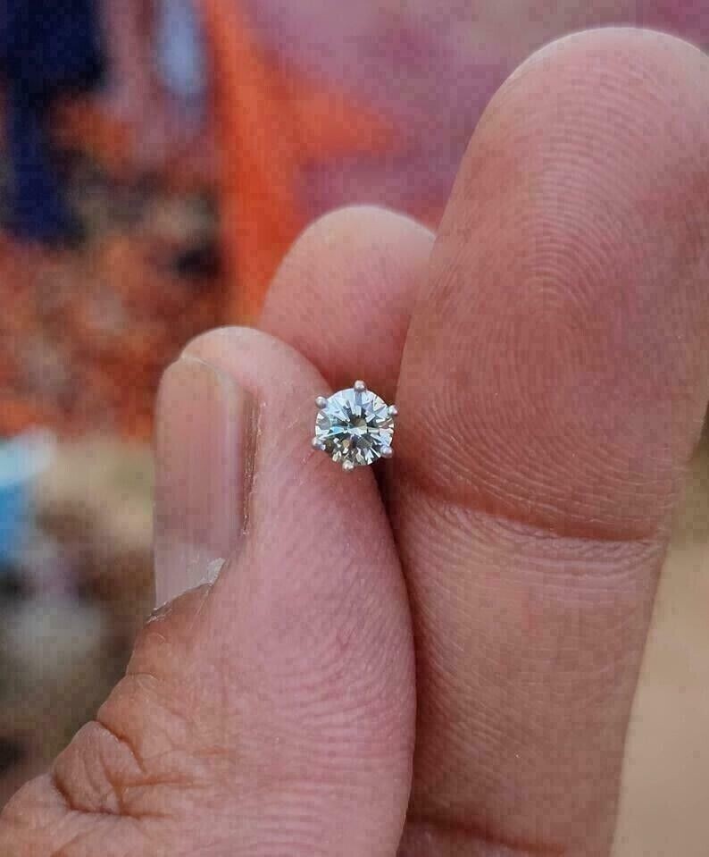 Solitaire Natural Diamond Nose Stud Piercing Nose Pin Real 14K Yellow ...