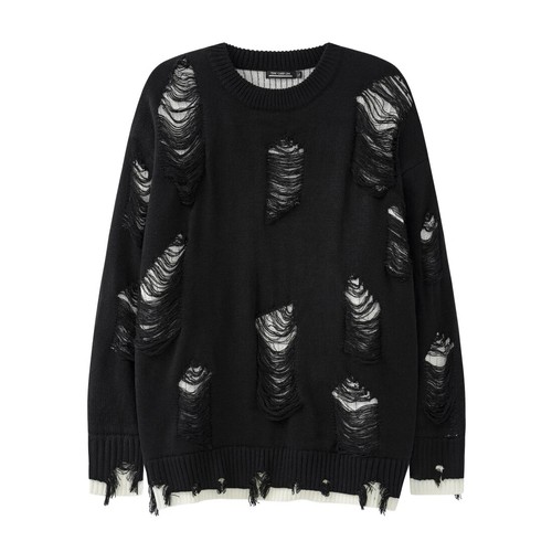 Sweater Men's Autumn Winter Hip Hop Oversized Perforated Ripped ...