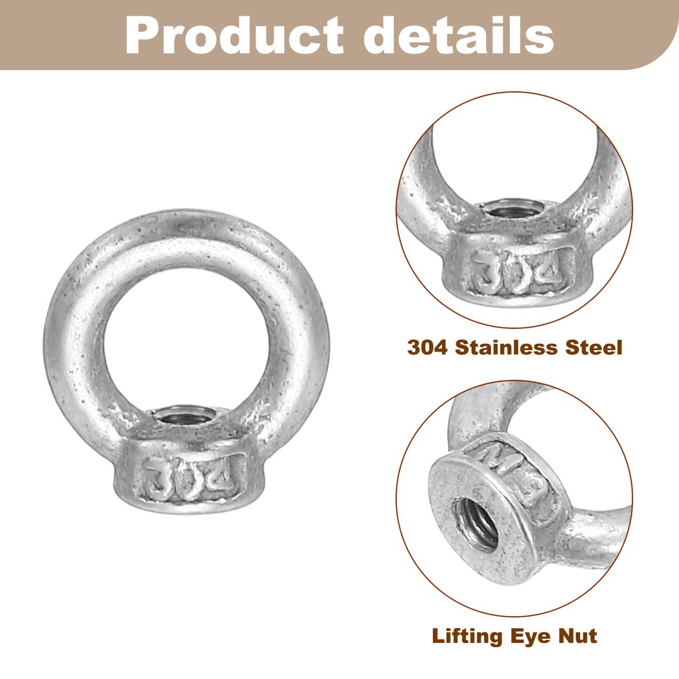 10 Pcs M3 Lifting Eye Nut Stainless Steel Ring Shape Female Thread Nuts ...