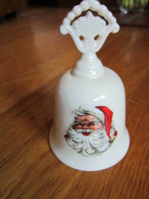 Vtg Classic Santa Face Bell Ceramic NO CLAPPER White Beautiful ...
