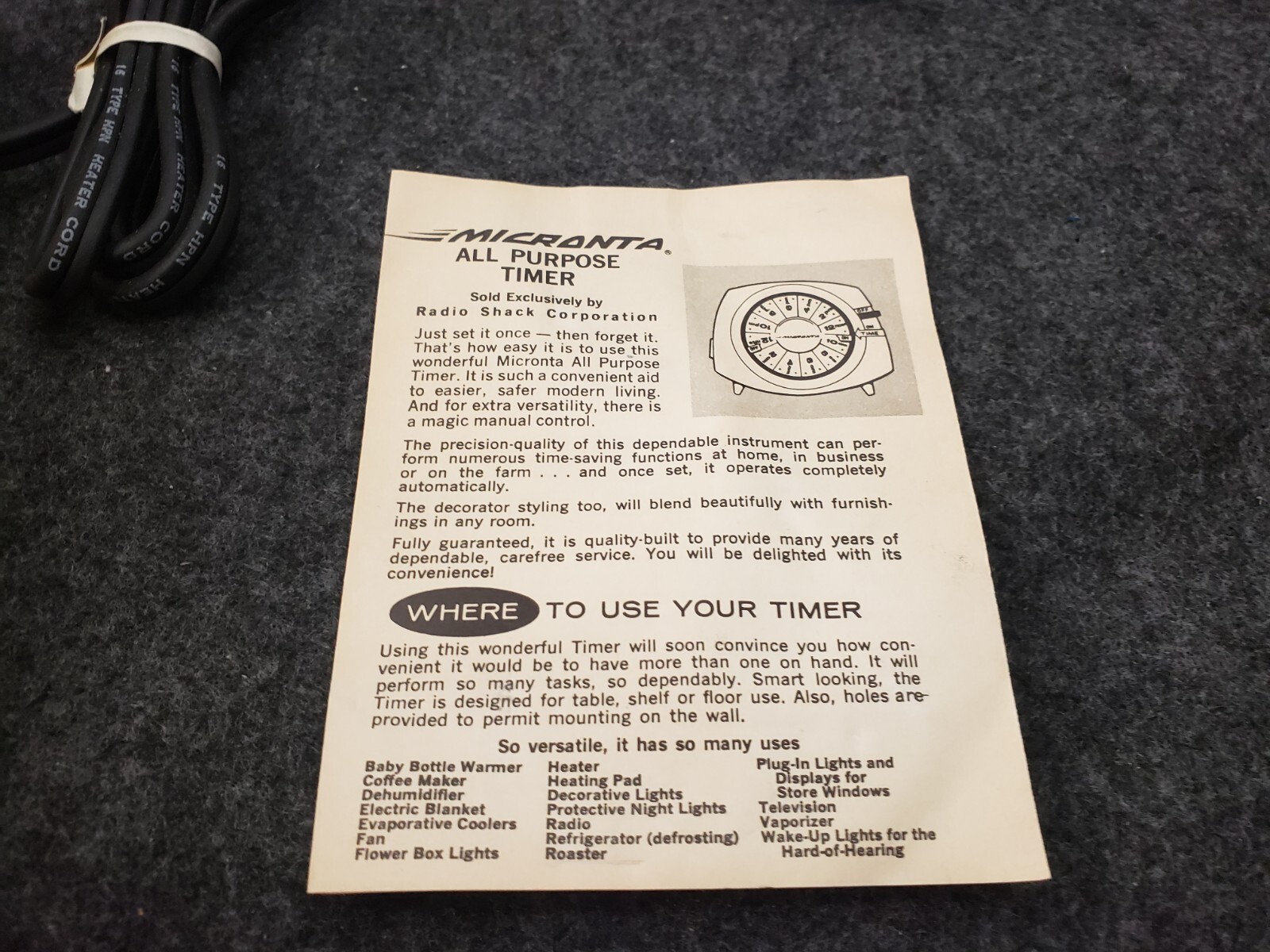 VINTAGE MICRONTA ALL PURPOSE TIMER 63-857 New in Box w/instructions ...