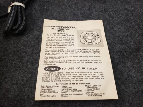 VINTAGE MICRONTA ALL PURPOSE TIMER 63-857 New in Box w/instructions ...