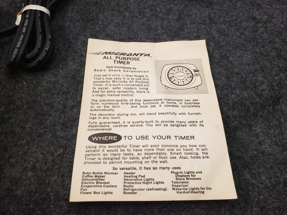 VINTAGE MICRONTA ALL PURPOSE TIMER 63-857 New in Box w/instructions ...