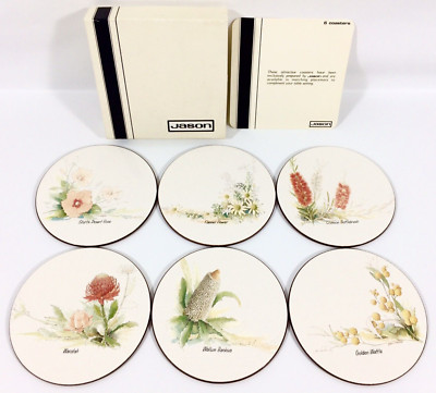 Vtg Jason Round Cork Coasters Australian Wild Flowers Set of 6 New ...