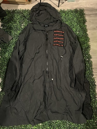 Diesel - Mens Long Raincoat Light Nylon Jacket Hooded Black - 2XL | eBay
