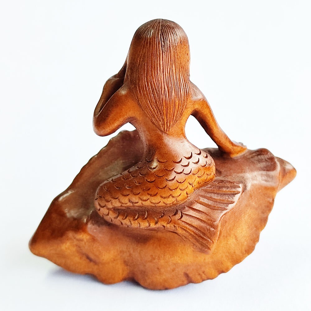Y8785 - 2 " Hand Carved Japanese Boxwood Carving : Mermaid on Conch | eBay