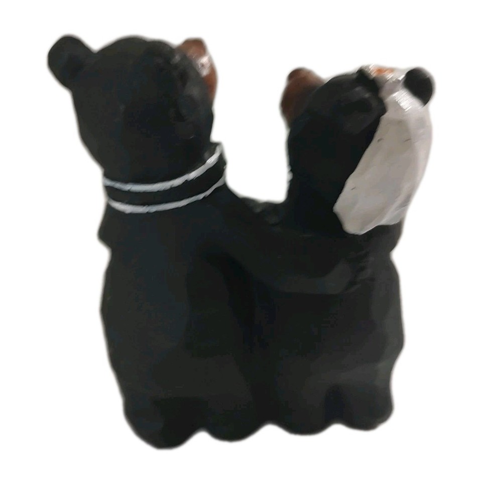 Small Wedding Couple Bears Figurine - Rustic Wood Carved Style Resin ...