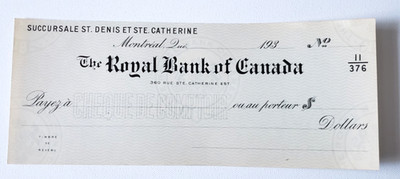 Vintage 1930s Cheque Royal Bank St. Denis Montreal Quebec Canada | eBay