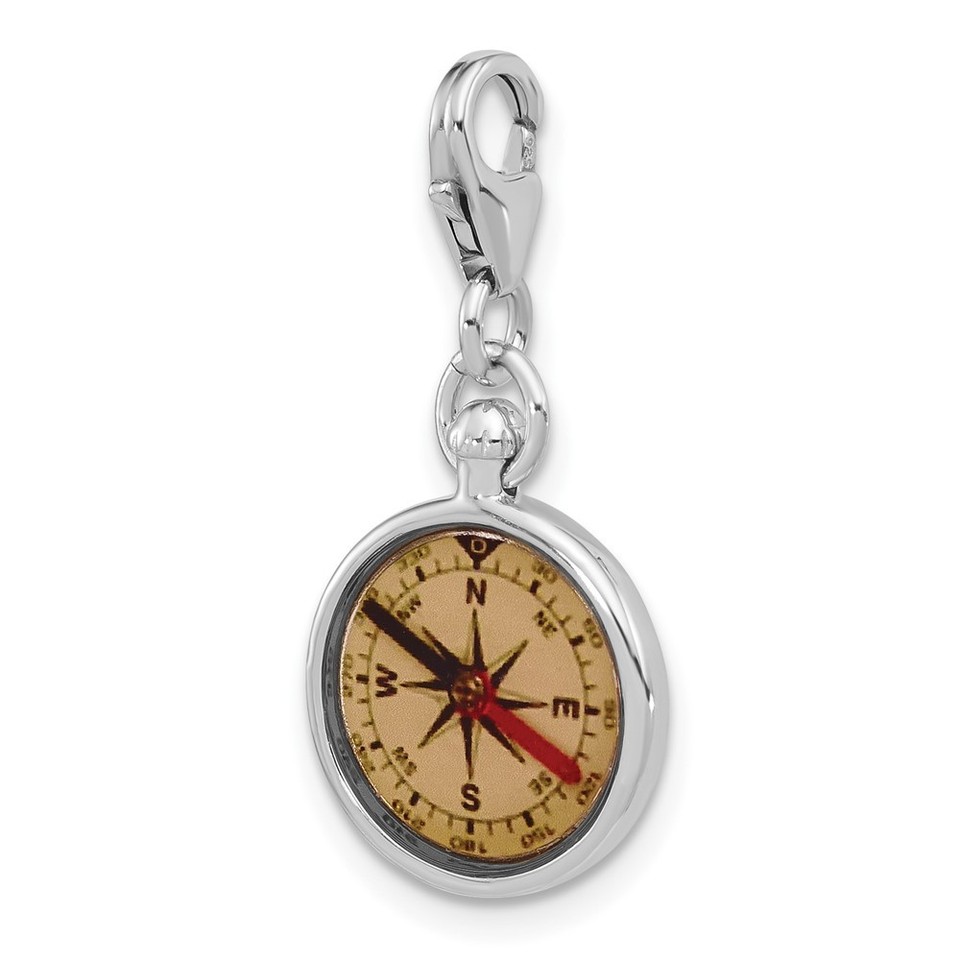 Sterling Silver 3-D Reversible Black/Red & White Enameled Compass Charm ...