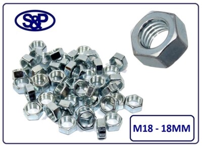M18 (18MM - 18mm) STEEL HEX FULL NUT ZINC PLATED M18 THREAD VARIOUS QTY ...