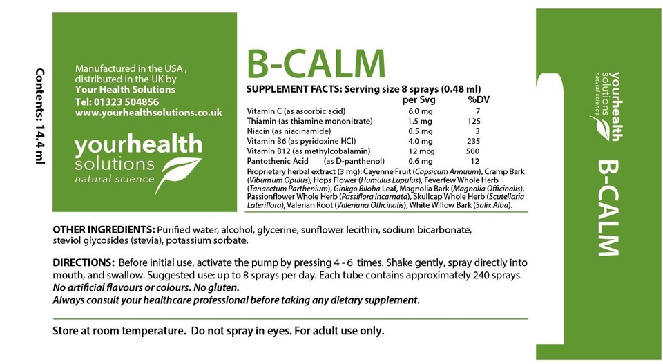 B-Calm B6,B12 Spray BUY 3 SAVE 20% FROM YOUR HEALTH SOLUTIONS FREE USA ...