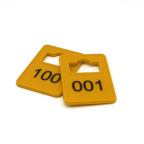 100 Plastic Cloakroom Tags In Yellow Numbered 001-100 Garderobe Tag ...