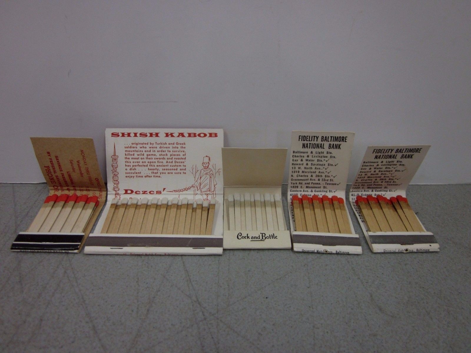 Vintage Lot of 5 Matchbooks Baltimore, Maryland Bank, Restaurant ...