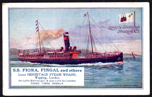 ADVERTISING POSTCARD LONDON & EDINBURGH SHIPPING CO SS FIONA SS FINGAL ...